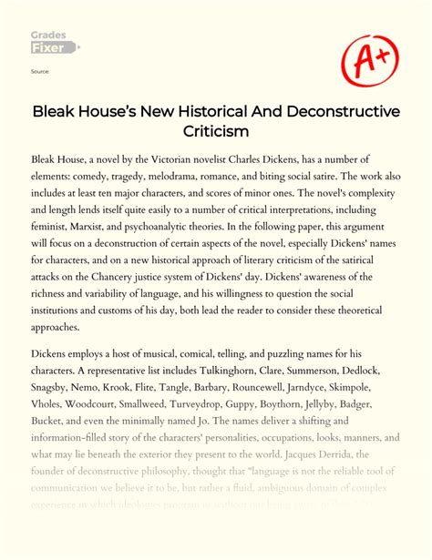 Bleak Houses New Historical And Deconstructive Criticism [essay