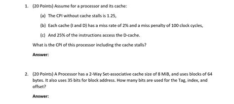 Solved Points Assume For A Processor And Its Cache Chegg