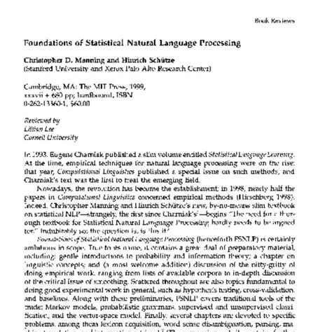 Book Reviews Foundations Of Statistical Natural Language Processing