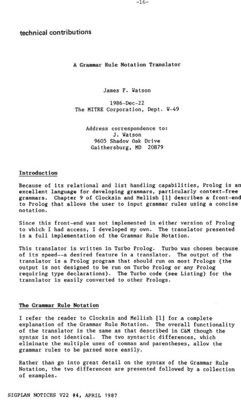 A Grammar Rule Notation Translator Acm Sigplan Notices