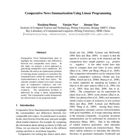Comparative News Summarization Using Linear Programming Acl Anthology