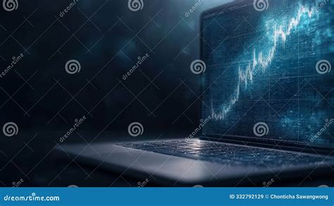 Laptop Displaying A Blue Data Visualization Graph Showcasing Growth