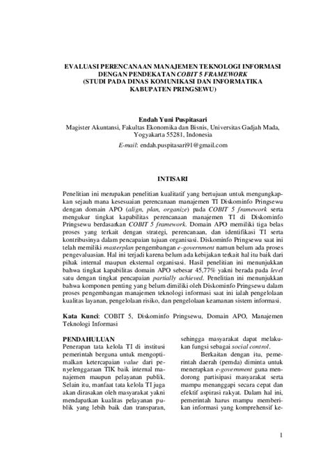 Pdf Evaluasi Perencanaan Manajemen Teknologi Informasi Dengan