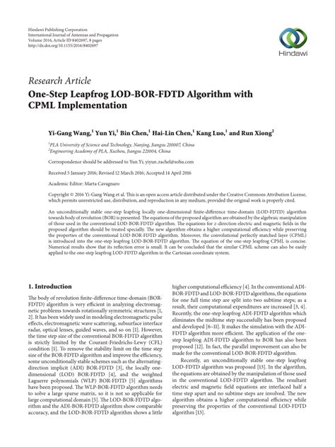Pdf One Step Leapfrog Lod Bor Fdtd Algorithm With Cpml Implementation