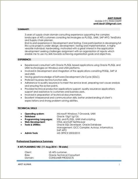 Oracle Dba 4 Years Experience Resume Resume Example Gallery