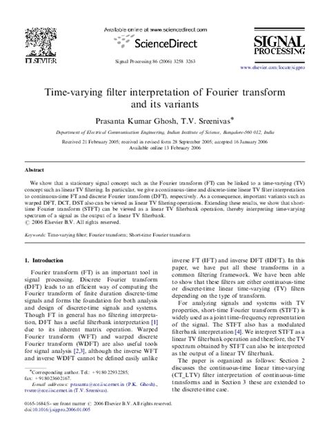 Pdf Time Varying Filter Interpretation Of Fourier Transform And Its