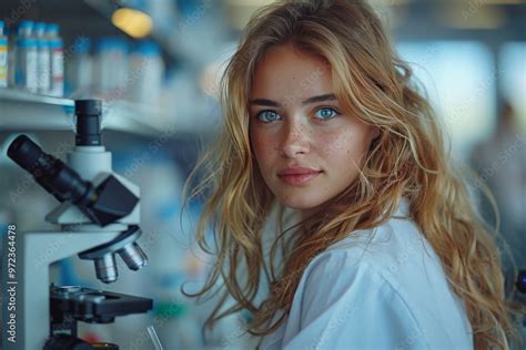 Nurse Conducting Lab Tests With Microscope And Test Tube In A Modern Private Clinic Environment