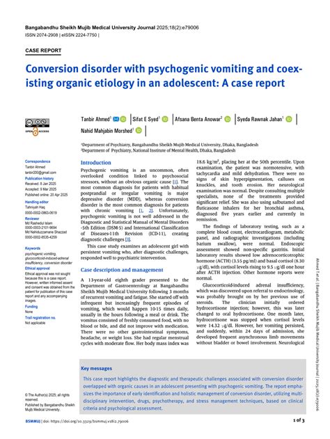 Pdf Conversion Disorder With Psychogenic Vomiting And Coexisting
