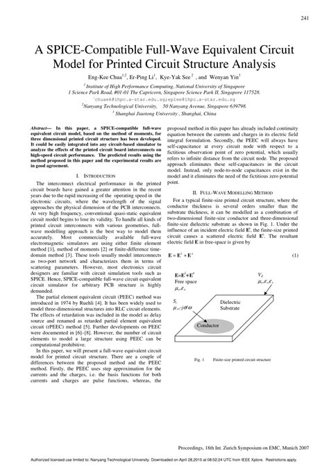 Pdf A Spice Compatible Full Wave Equivalent Circuit Model For Printed