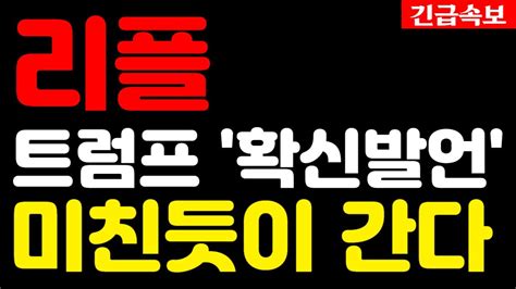 리플 Xrp 트럼프 확신발언 미친듯이 간다 Youtube