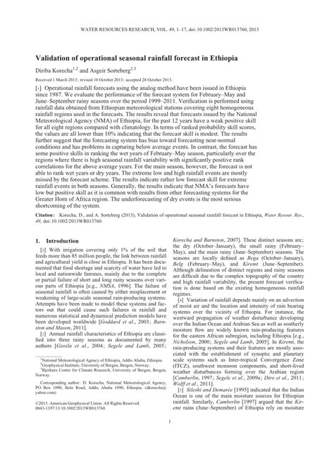 Pdf Validation Of Operational Seasonal Rainfall Forecast In Ethiopia