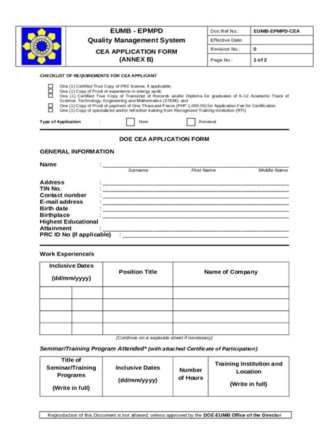 Doe Cea Annex B Duly Accomplished Cea Application Doc Template