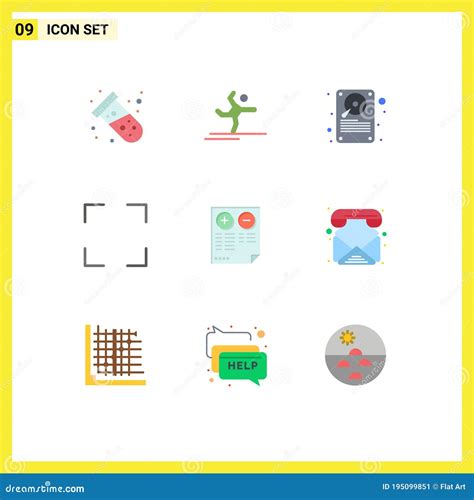 Universal Icon Symbols Group Of 9 Modern Flat Colors Of Document Pros Data Screen Full Stock