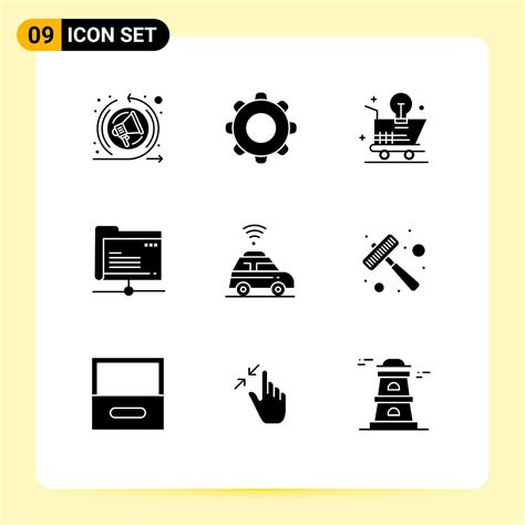 Set Of 9 Modern Ui Icons Symbols Signs For Car Server Cart Folder Light Bulb Editable Vector