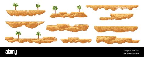8 Bit Arcade Pixel Art Game Palm Sand Dunes And Oasis Platforms