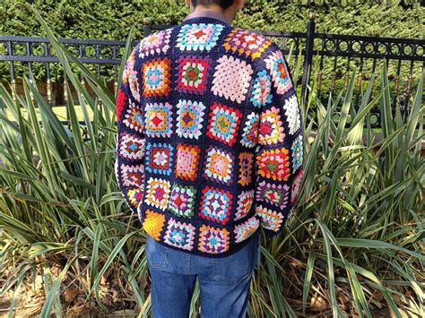 Granny Square Crochet Men Cardigan Mens Clothing Fathers Day T Etsy