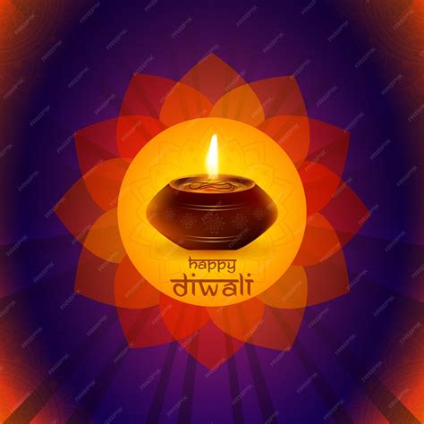 인도의 빛의 축제 해피 디왈리에서 불타는 기름 램프 Diya의 그림 프리미엄 벡터