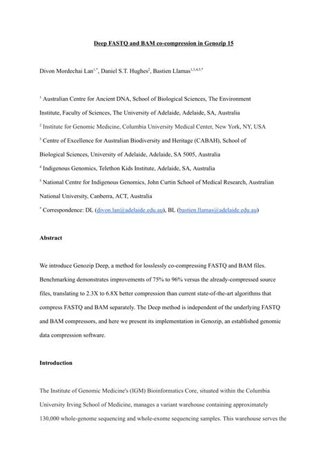 Pdf Deep Fastq And Bam Co Compression In Genozip 15