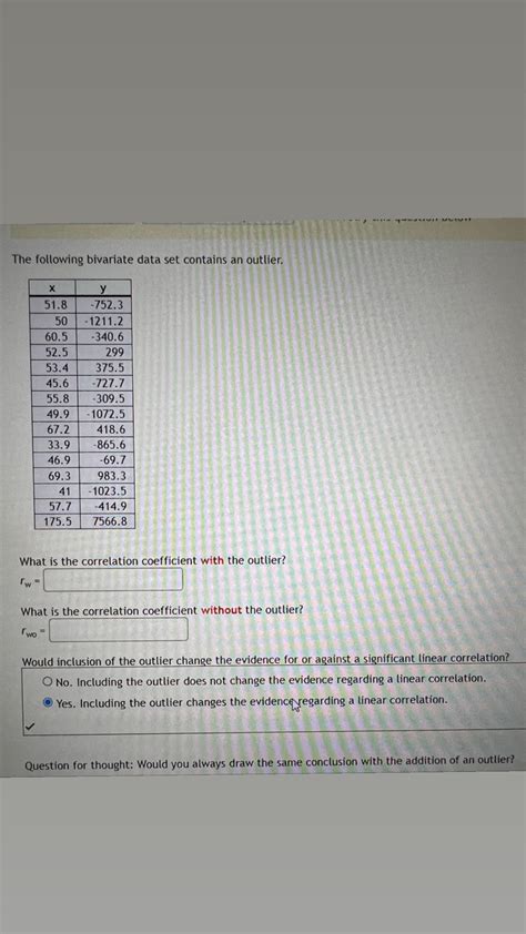 Solved The Following Bivariate Data Set Contains An Outlier