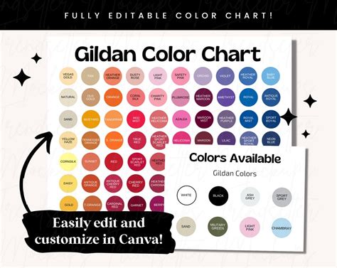 Editable Gildan Color Chart Gildan 5000 Color Chart Gildan 2000 Canva