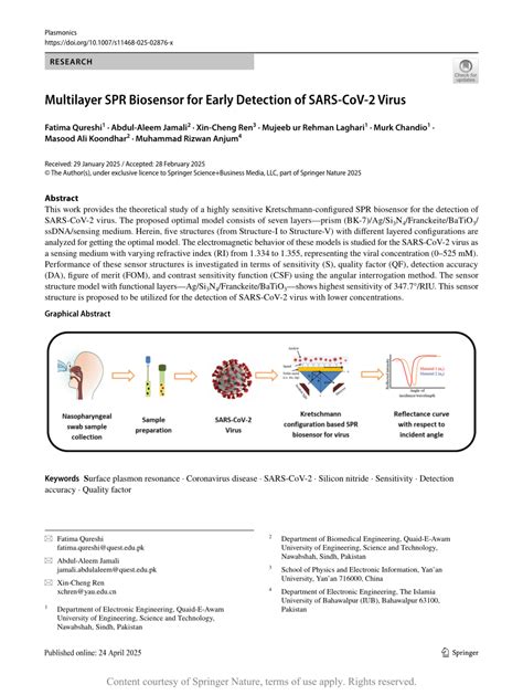 Multilayer Spr Biosensor For Early Detection Of Sars Cov 2 Virus