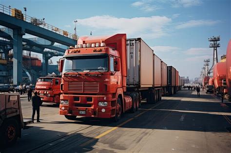 Caminhões Alinhados No Terminal De Exportação Prontos Para Transportar