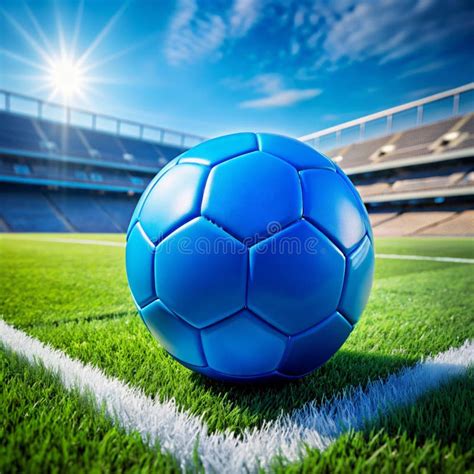 A Blue Soccer Ball On The Green Grass Of The Pitch Stock Illustration