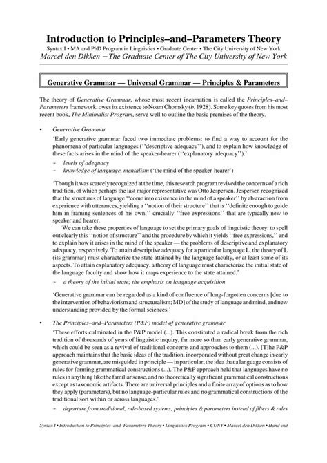 Pdf Introduction To Principlesandparameters Theory · Introduction