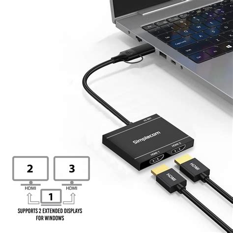 Simplecom DA USB Or USB C To Dual HDMI Display Adapter For X P Extended Screens