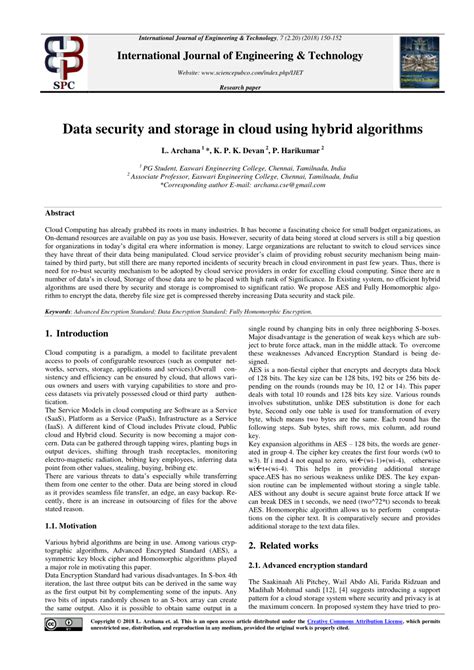 Pdf Data Security And Storage In Cloud Using Hybrid Algorithms