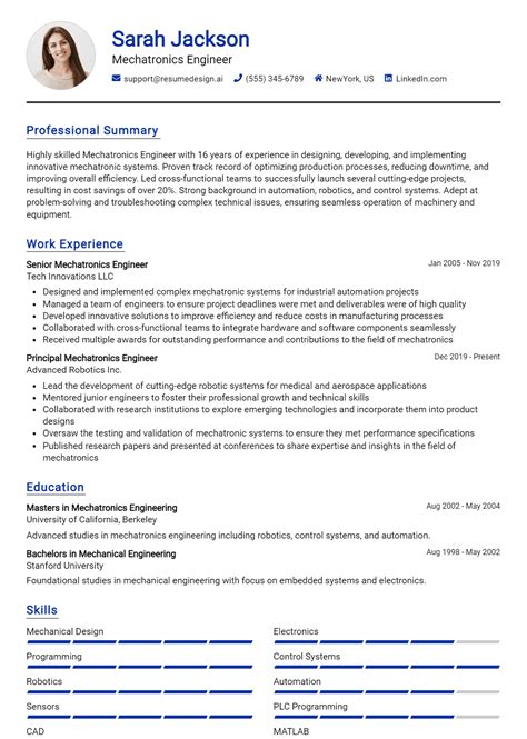 20 Mechatronics Engineer Resume Examples And Templates For 2025 Top Tips Resumedesign Ai