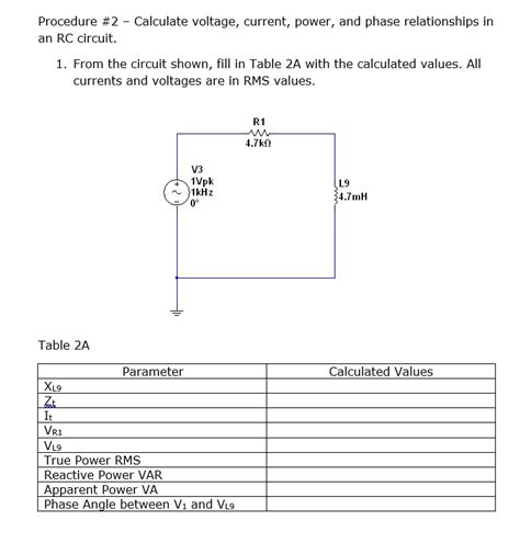 Solved Procedure 2 Calculate Voltage Current Power And Phase