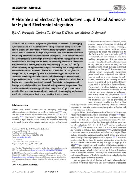 Pdf A Flexible And Electrically Conductive Liquid Metal Adhesive For Hybrid Electronic Integration