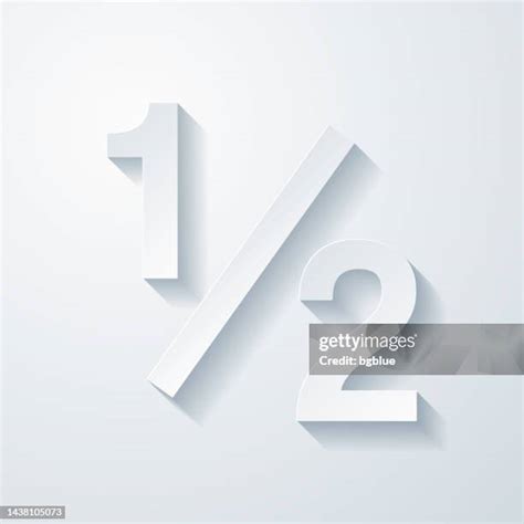 1 Out Of 2 One Half Icon With Paper Cut Effect On Blank Background High