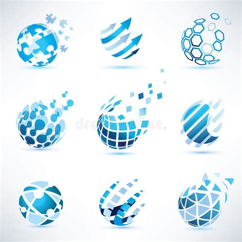 Abstract Globe Symbol Set Communication And Technology Icons Stock Vector Illustration Of