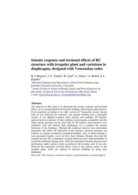 Pdf Seismic Response And Torsional Effects Of Rc Structure With