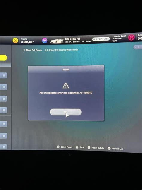 getting error code af 160b10 when trying to go to the lobby list r