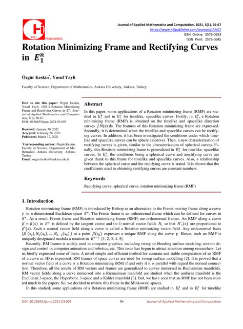 Pdf Rotation Minimizing Frame And Rectifying Curves In E1n