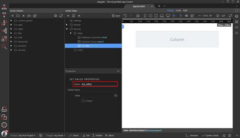 wappler documentation using set value in server connect