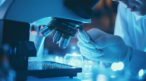 Closeup Examining Test Sample Under Microscope Premium Ai Generated Image