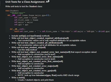 Solved Unit Tests For A Class Assignment A Write Unit Tests Chegg