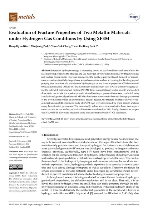 Pdf Evaluation Of Fracture Properties Of Two Metallic Materials Under Hydrogen Gas Conditions