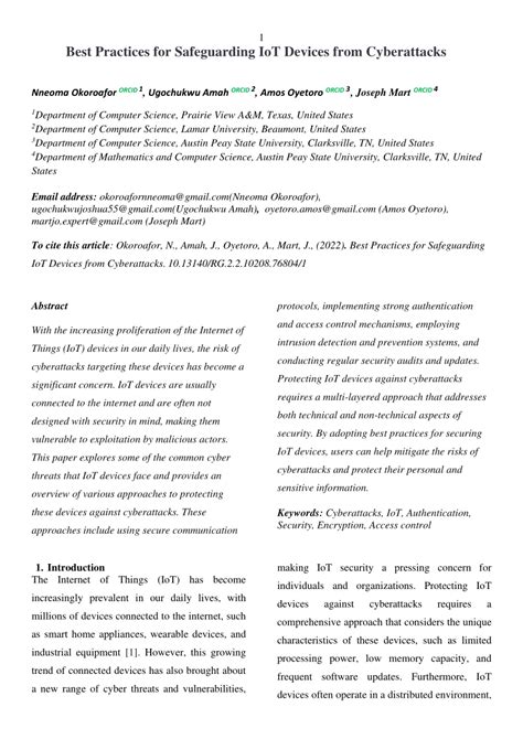 Pdf Best Practices For Safeguarding Iot Devices From Cyberattacks