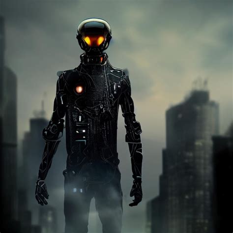 Premium Ai Image Man In A Futuristic Suit Standing In Front Of A City Generative Ai