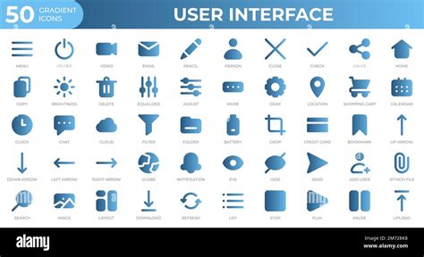 Set Of 50 User Interface Icons In Gradient Style Menu Calendar Clock