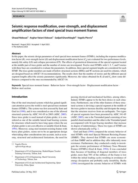 Pdf Seismic Response Modification Over Strength And Displacement