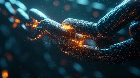 Abstract Glowing Chain Link Digital Art Technology Background Futuristic Cyberpunk Network