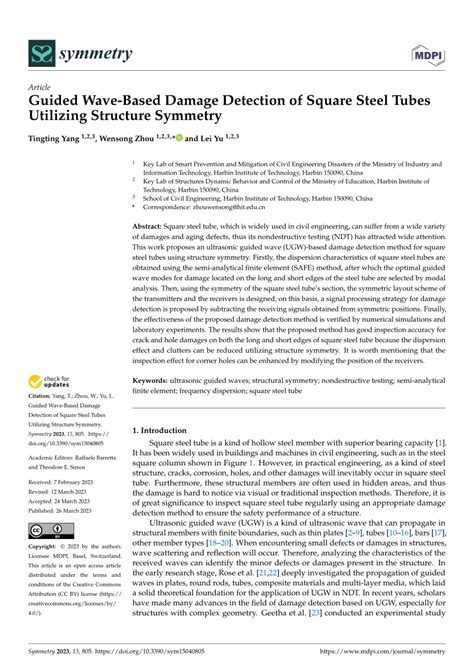 PDF Guided Wave Based Damage Detection Of Square Steel Tubes Utilizing Structure Symmetry