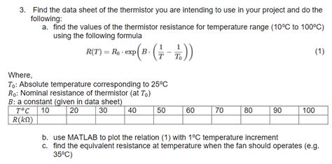 Solved 3 Find The Data Sheet Of The Thermistor You Are