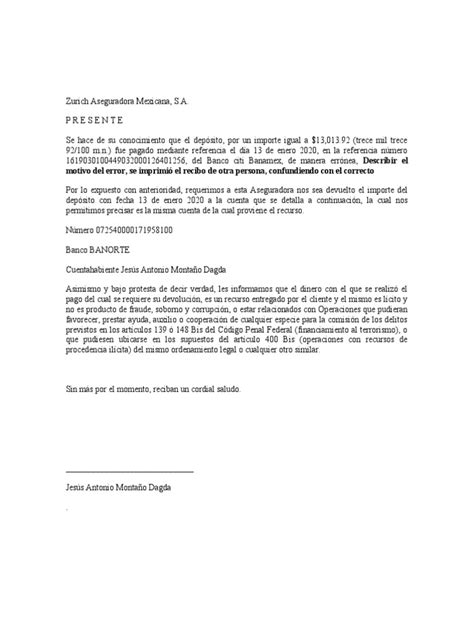 Carta Devolución Pdf